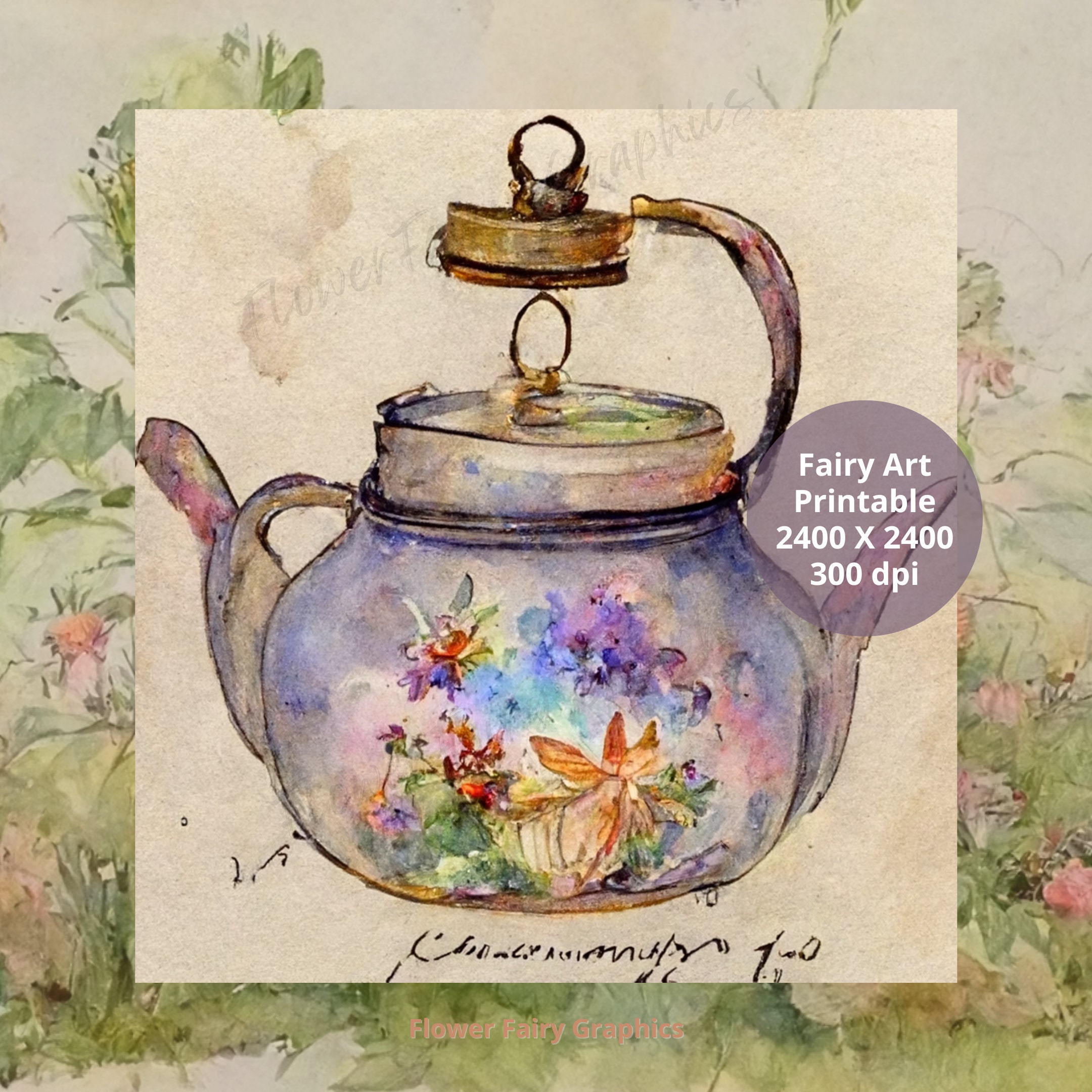 Fairy Art Teapot, Watercolor Garden Print (digital Download) - Etsy