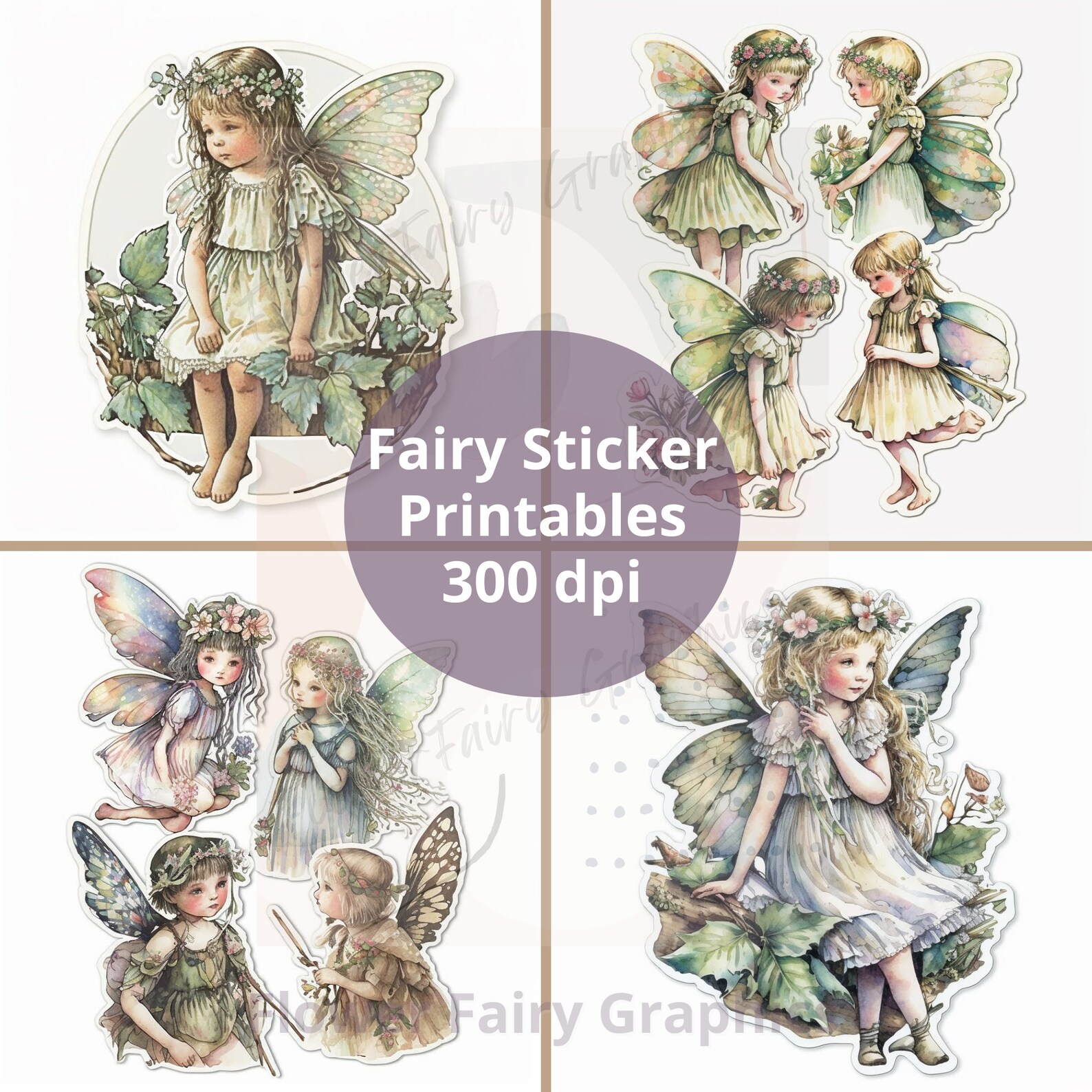 Flower Fairy Stickers Watercolor Clipart Faerie Garden Etsy