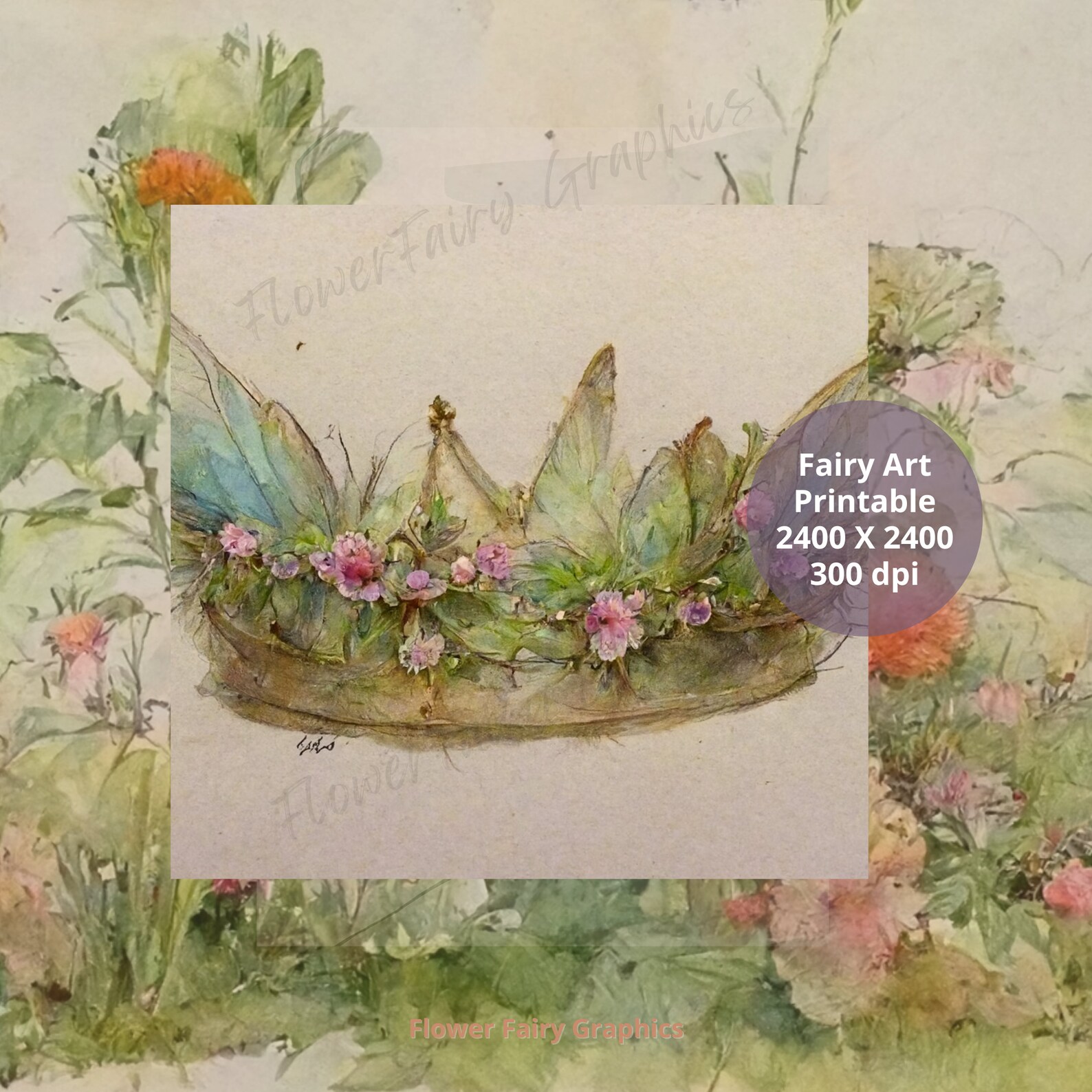 Fairy Princess Tiara Art, Watercolor Digital Print -enchanted Forest ...