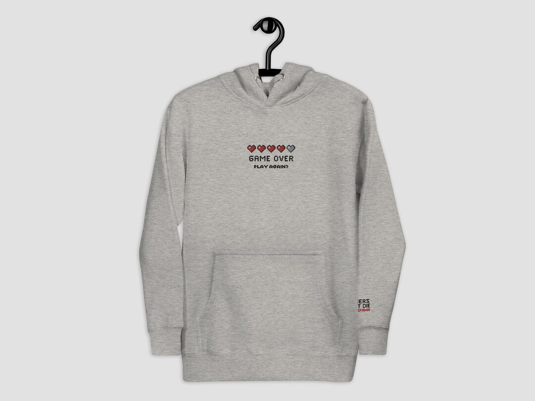 Game Over Embroidered Hoodie, Play Again, Gamers Dont Die, Retro Arcade ...
