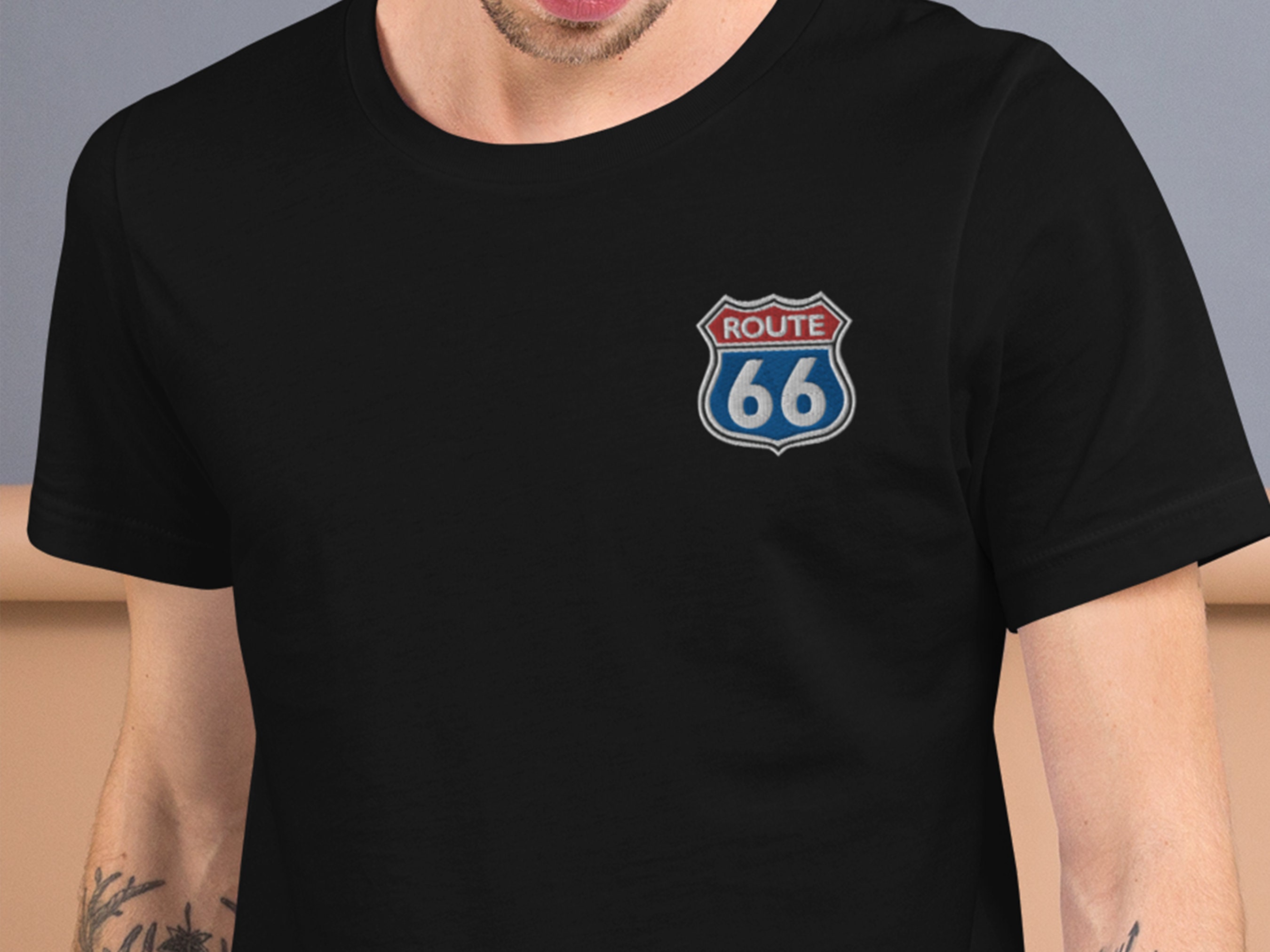 Route 66 Embroidered T-shirt • Vintage-inspired Classic American Road ...