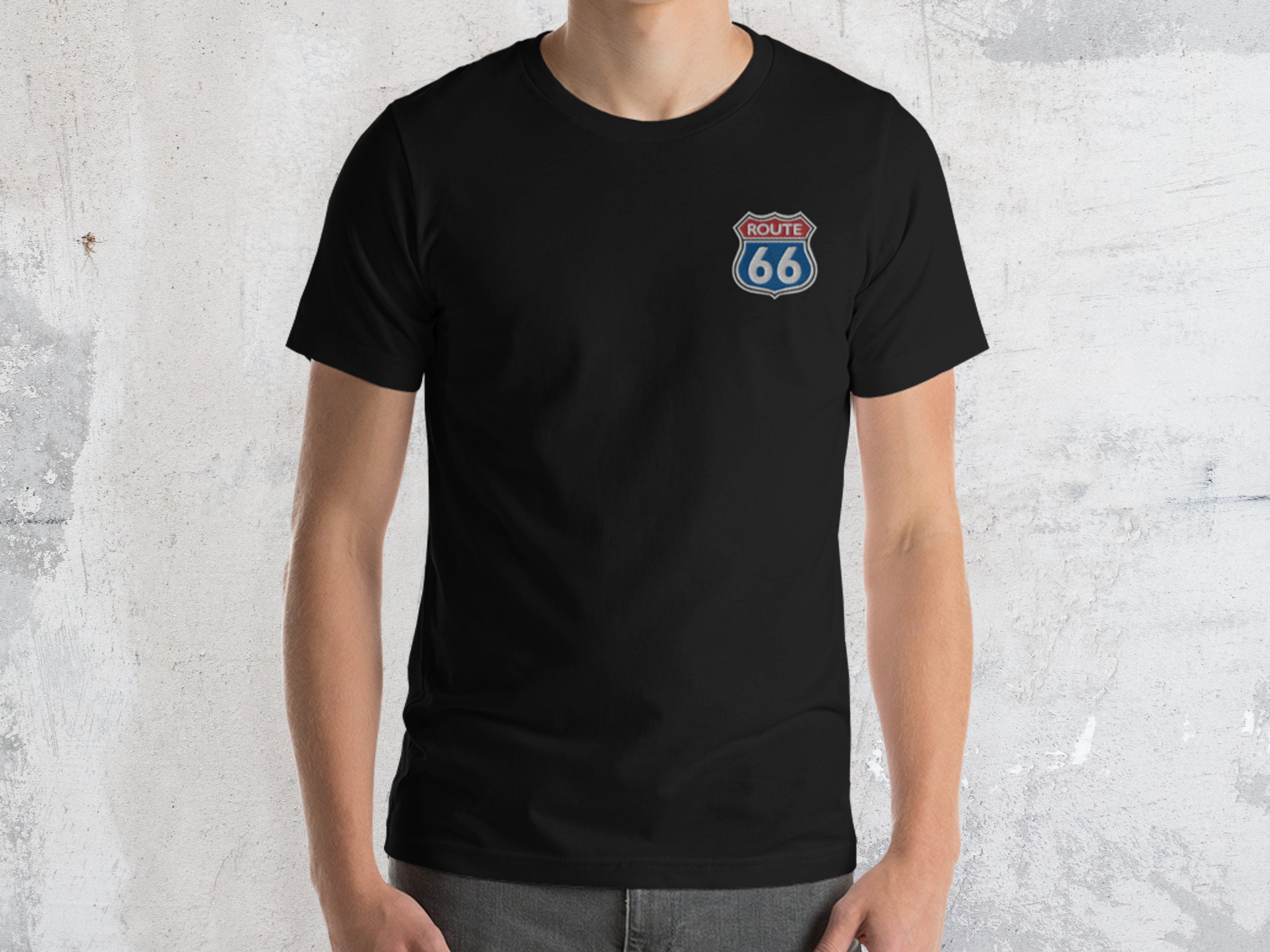 Route 66 Embroidered T-shirt • Vintage-inspired Classic American Road ...