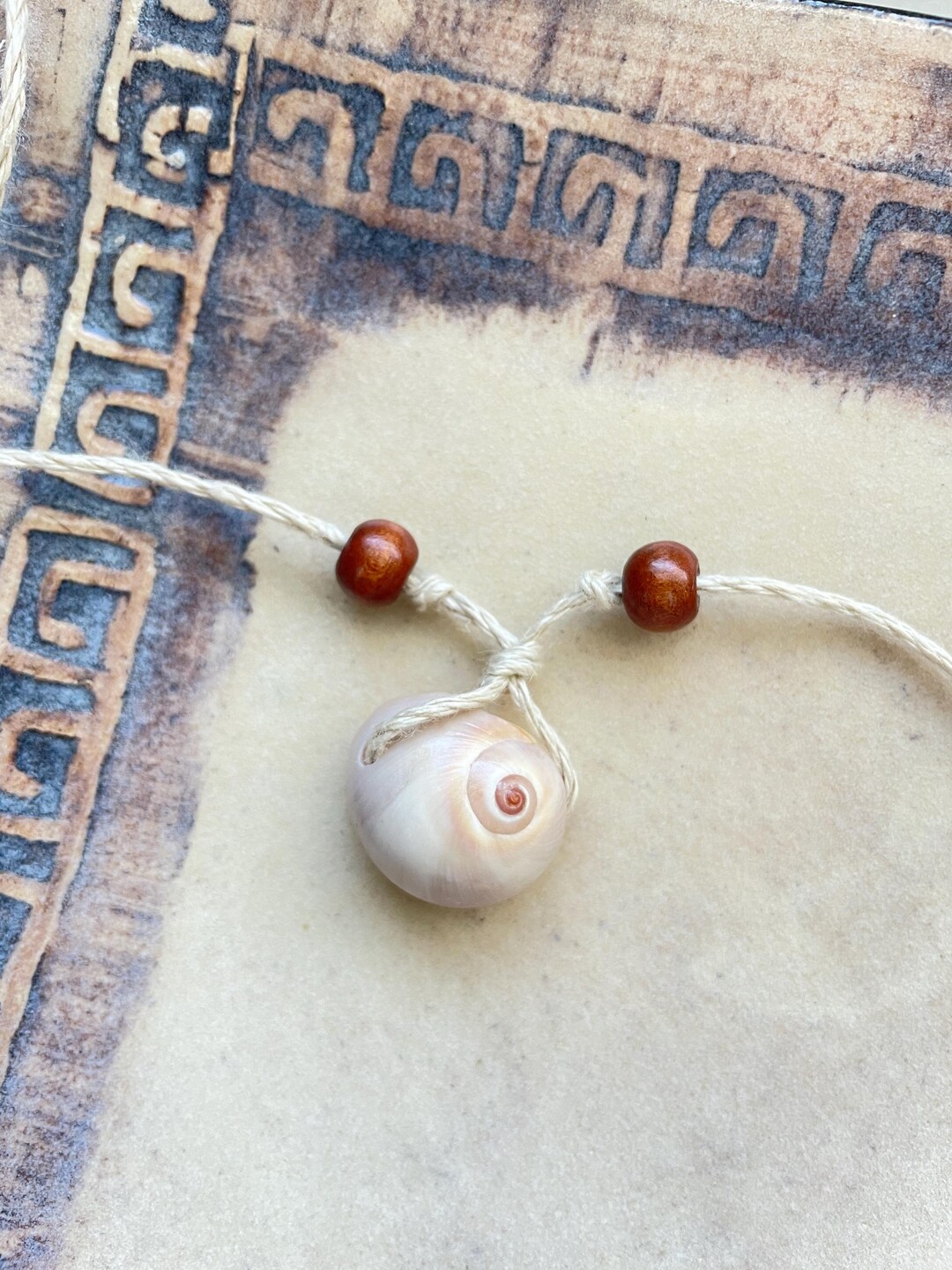 Handmade Dainty Moon Snail Necklace: on Hemp Cording With Cinnamon ...