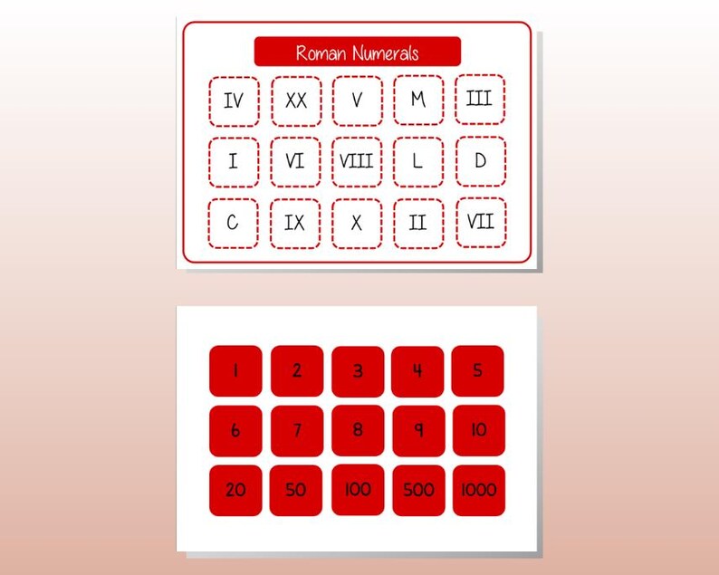 Roman Numerals Matching Mat, Maths Worksheet, Educational Flashcards - Etsy