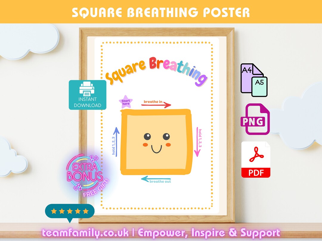 Square Breathing Exercise Grounding Technique Poster for Children ...