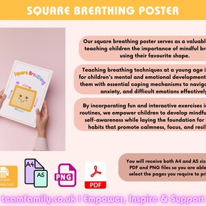 Square Breathing Exercise Grounding Technique Poster for Children ...
