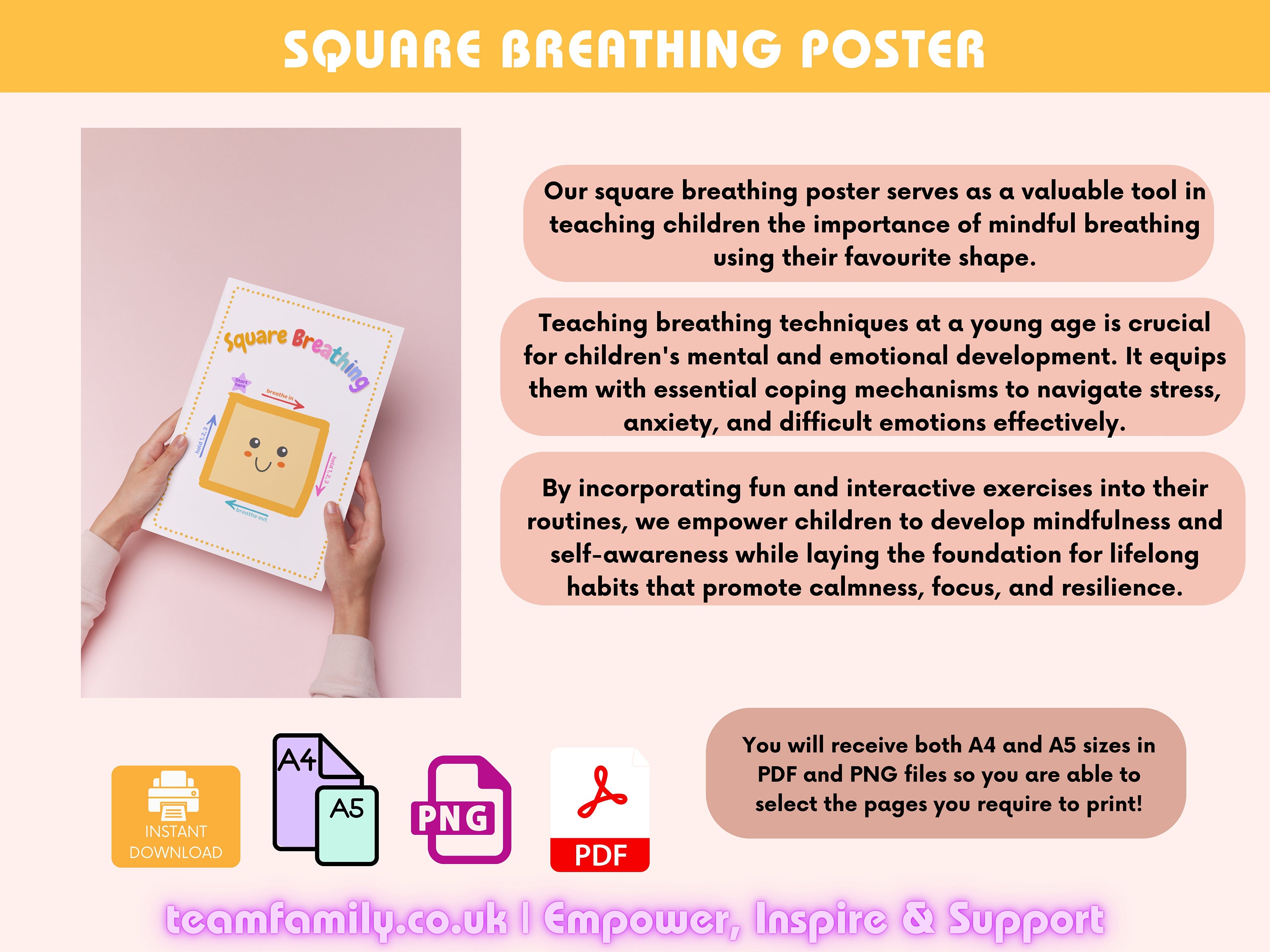 Square Breathing Exercise Grounding Technique Poster for Children ...