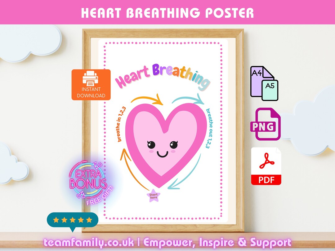 Heart Breathing Exercise - Grounding Technique Poster for Children ...