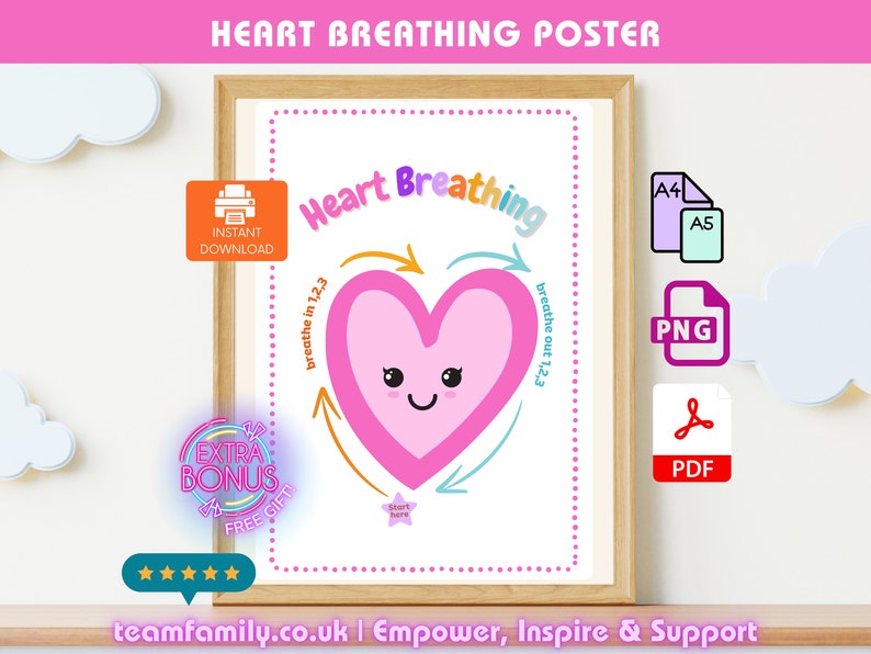 Heart Breathing Exercise - Grounding Technique Poster for Children ...