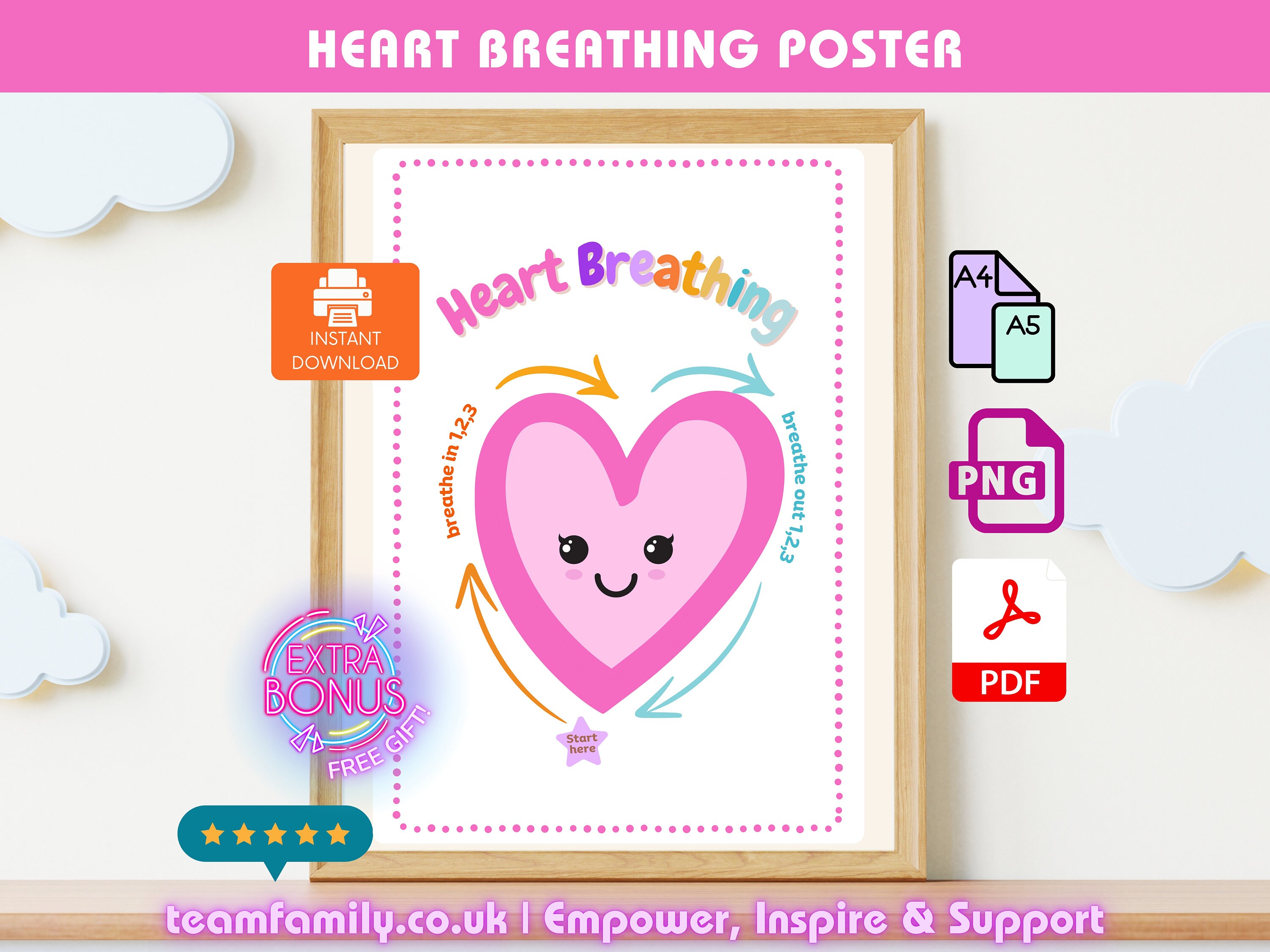 Heart Breathing Exercise - Grounding Technique Poster for Children ...