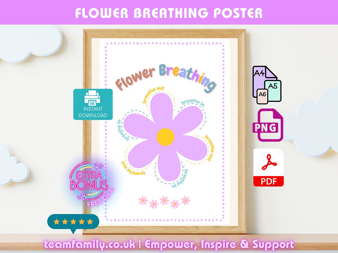 Breathing Poster Bundle With Free Flashcards - Kids' Calm Corner Wall ...