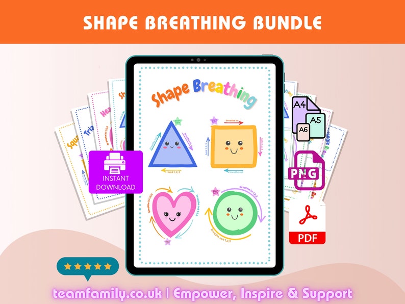 Shape Breathing Exercises Bundle, Kids Mindfulness Activities, Calm ...