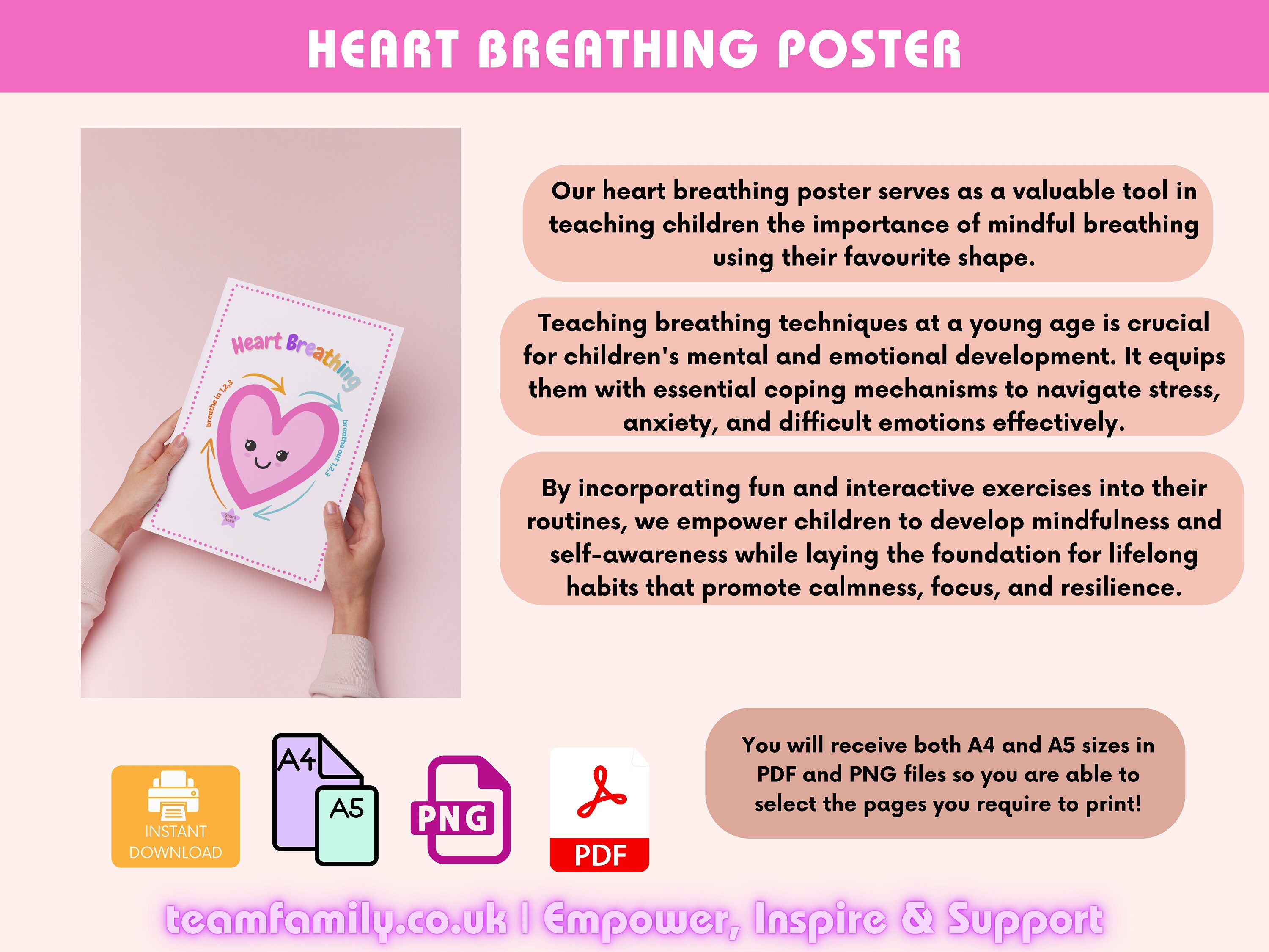 Heart Breathing Exercise - Grounding Technique Poster for Children ...