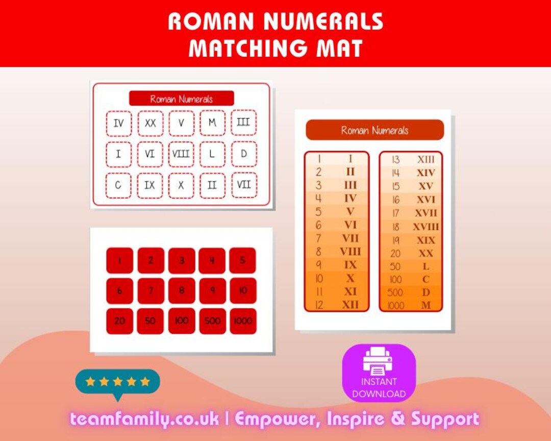 Roman Numerals Matching Mat, Maths Worksheet, Educational Flashcards - Etsy