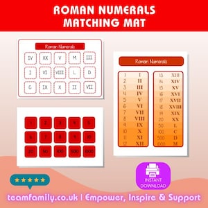 Roman Numerals Matching Mat, Maths Worksheet, Educational Flashcards - Etsy