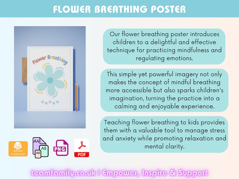Mindful Flower Breathing Printable Set for Kids Calming Wall Art ...