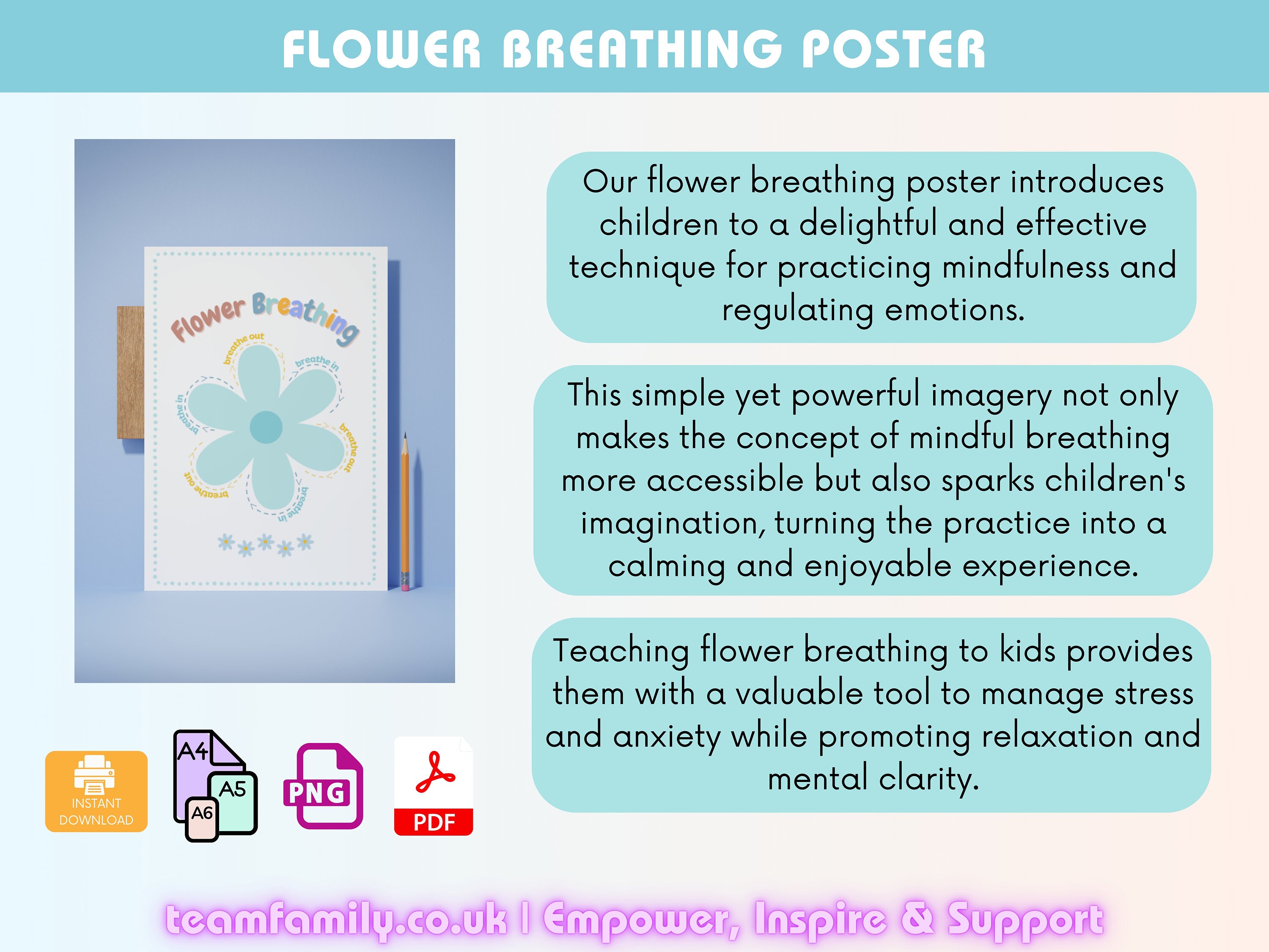 Mindful Flower Breathing Printable Set for Kids Calming Wall Art ...