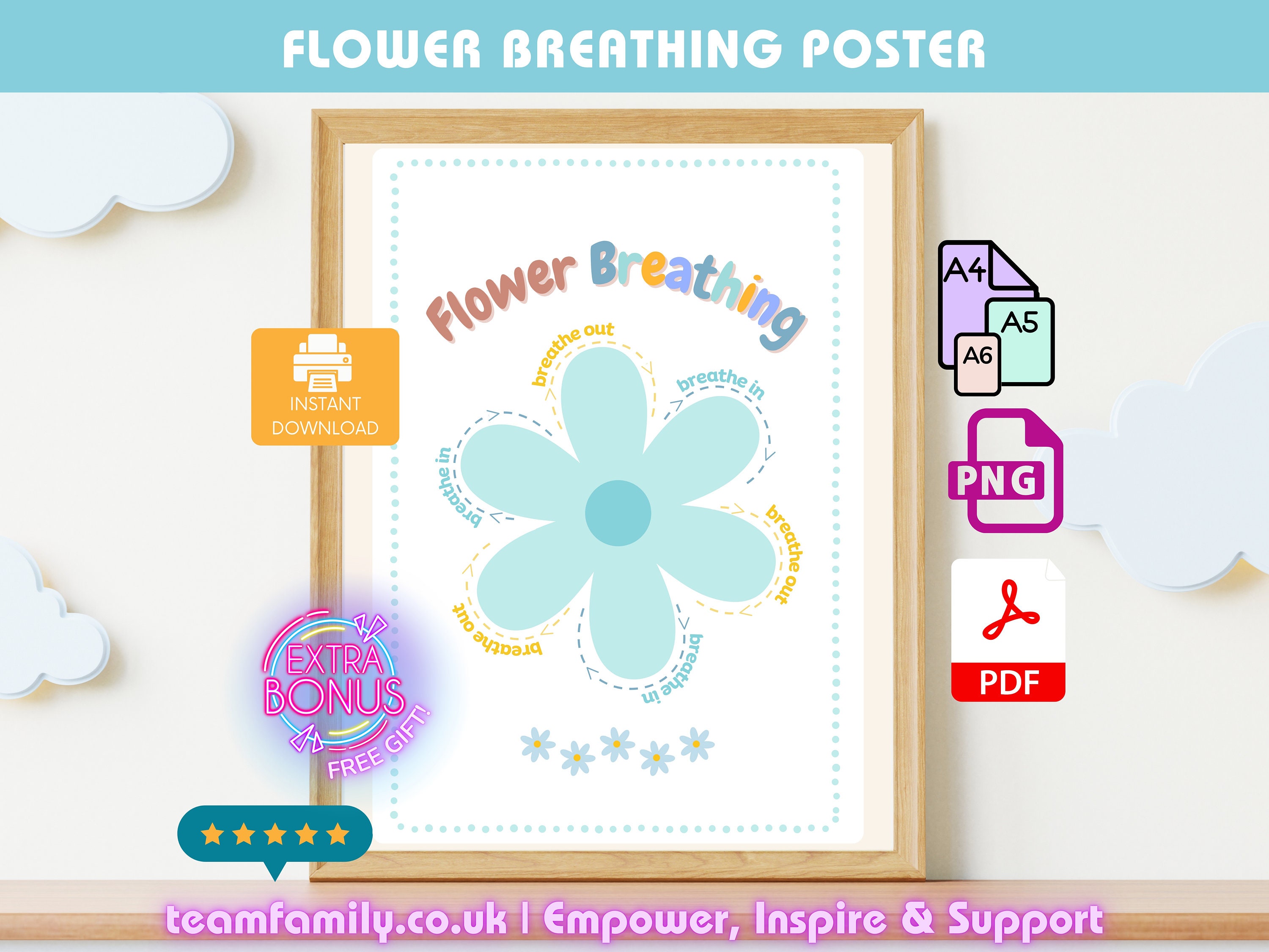 Mindful Flower Breathing Printable Set for Kids Calming Wall Art ...