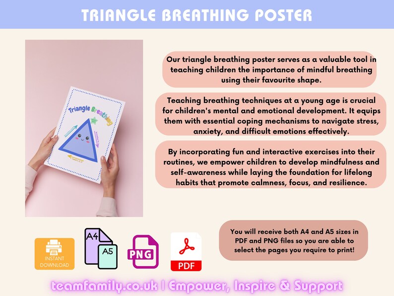 Triangle Breathing Exercise - Calming Grounding Technique Poster for ...
