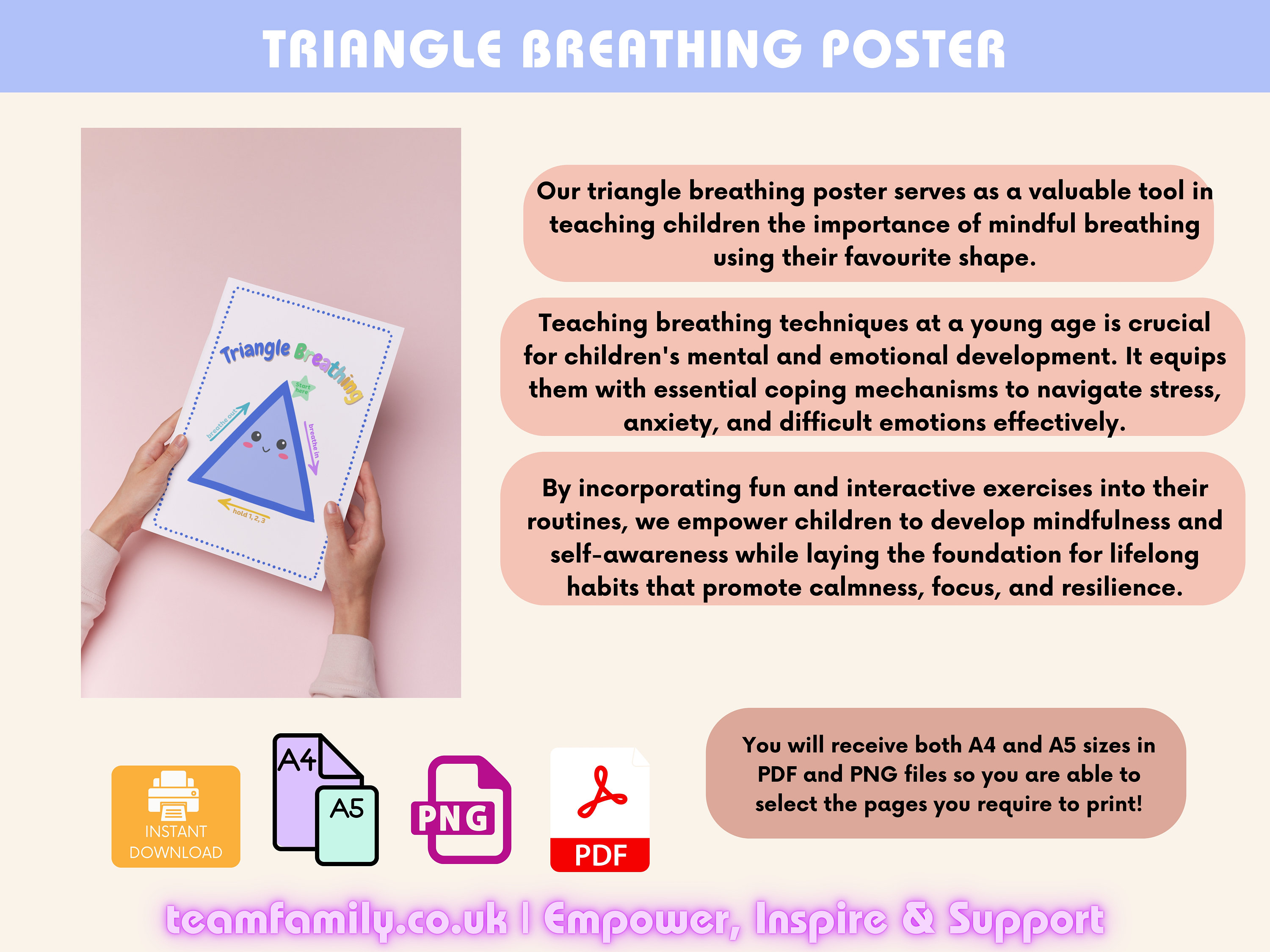 Triangle Breathing Exercise - Calming Grounding Technique Poster for ...