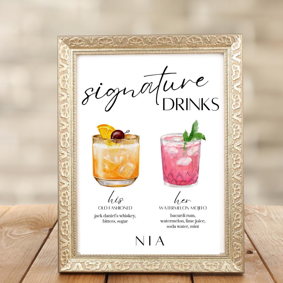 Editable Cocktail Signage Templates, Modern, Black and White ...