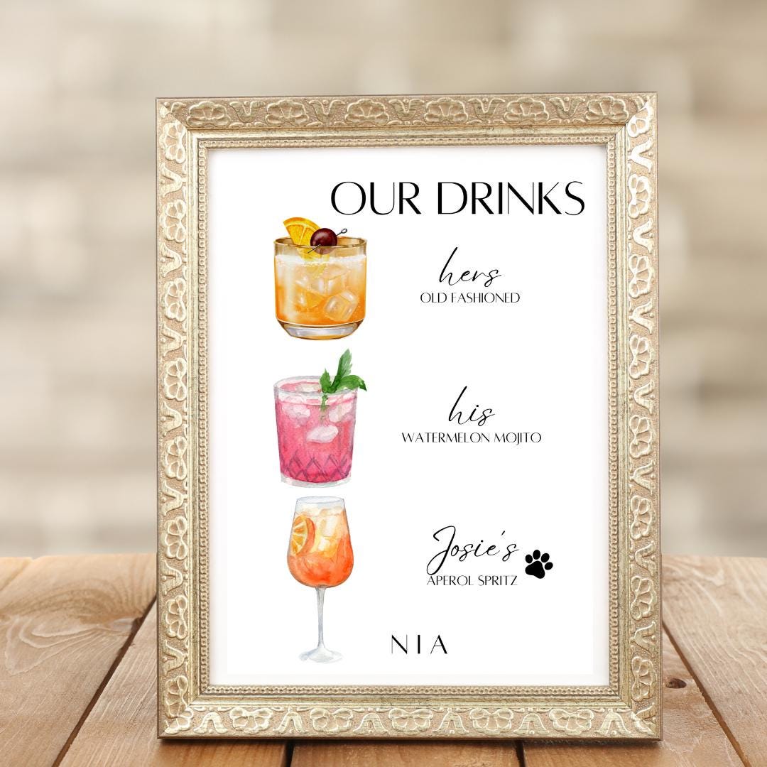 Editable Cocktail Signage Templates, Modern, Black and White ...
