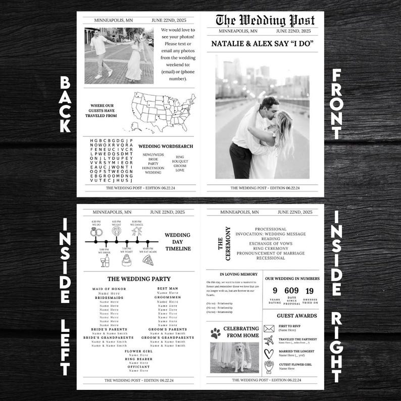 Newspaper Wedding Program, Canva Customizable Template, Editable ...