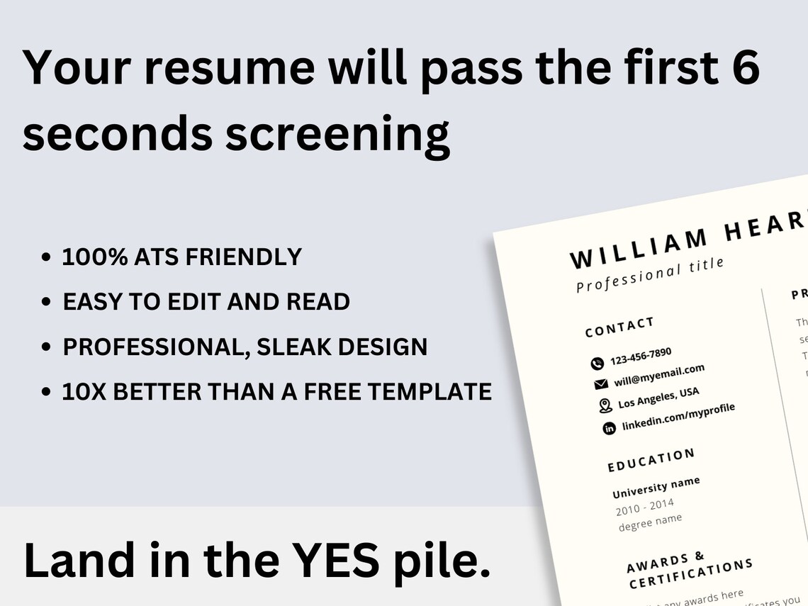 ATS Friendly Resume Template for Google Docs, Word, PDF and Pages ...