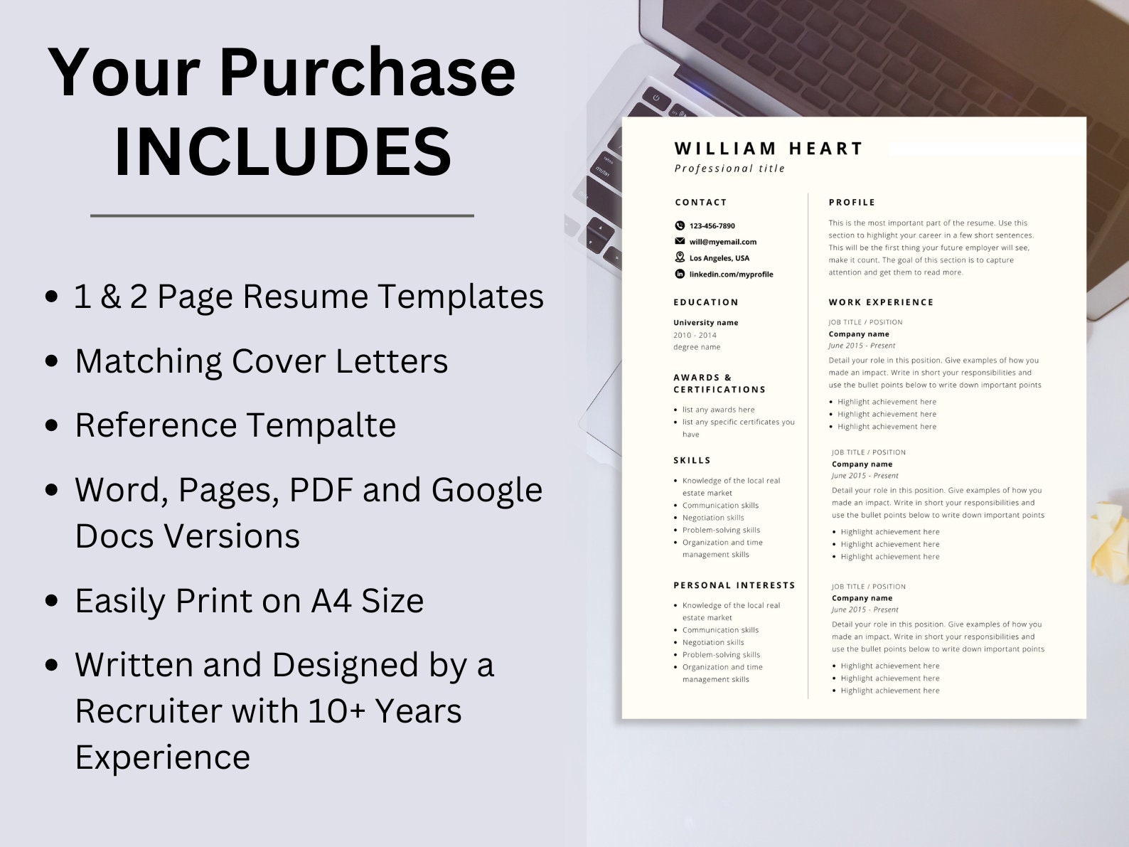 ATS Friendly Resume Template for Google Docs, Word, PDF and Pages ...