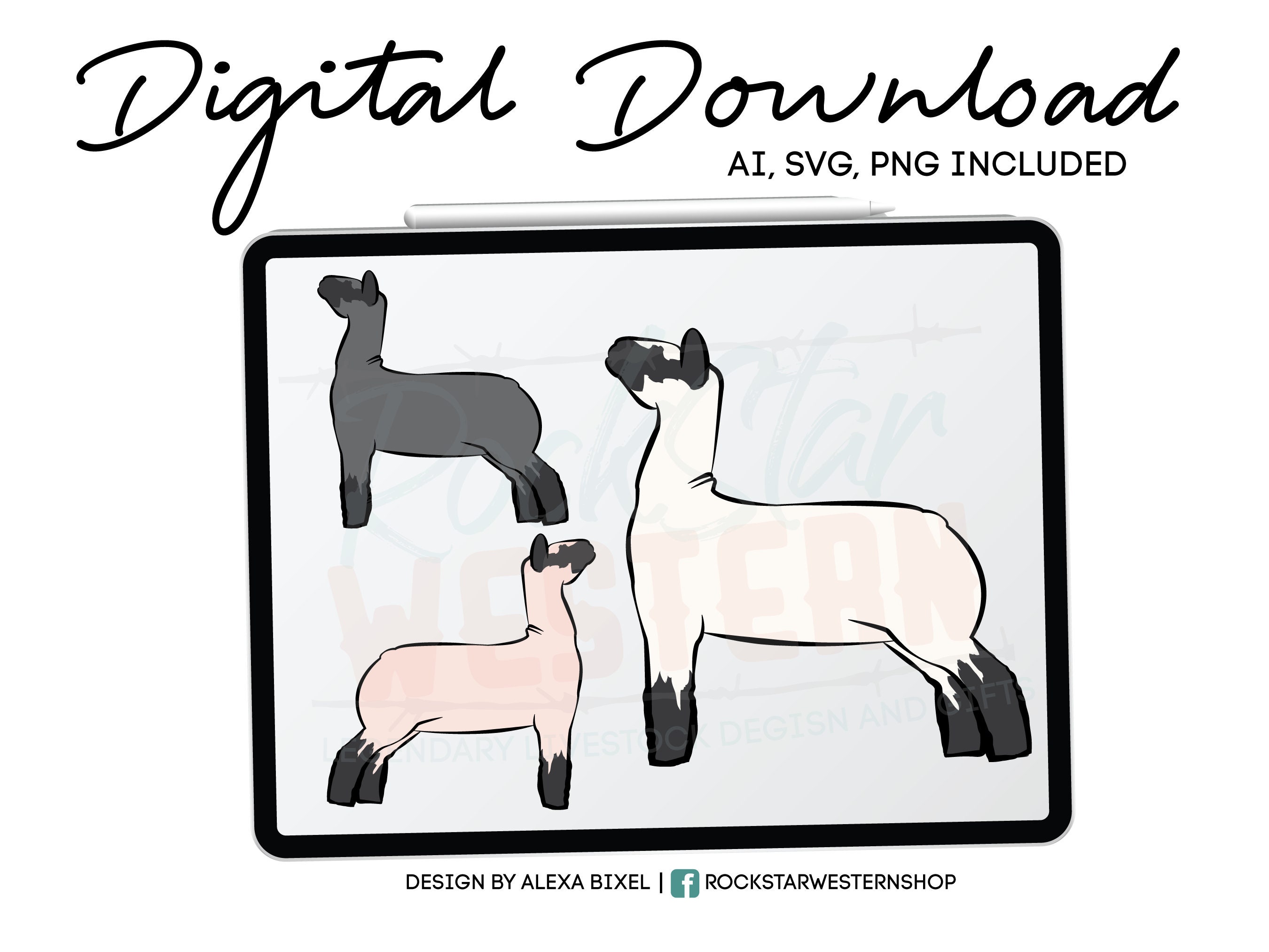 3 Market Lamb Art Graphics - Digital Download - Ai - SVG - PNG - Etsy