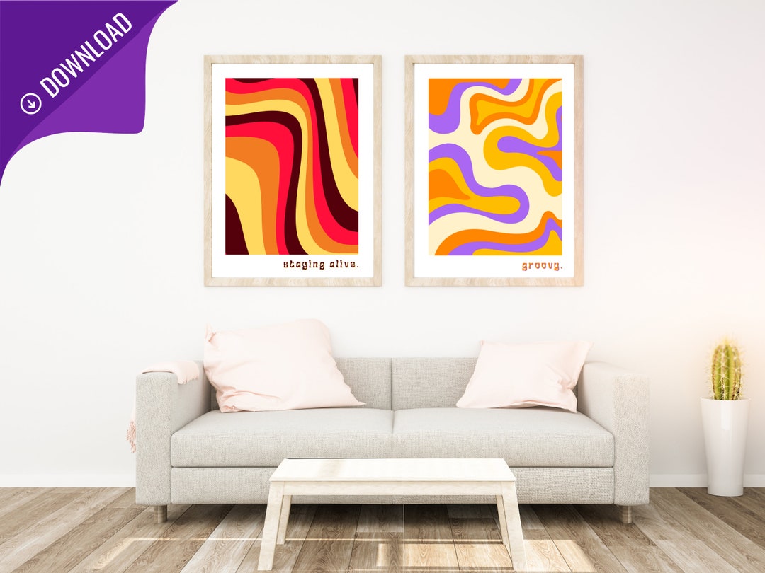70s 80s Groovy Prints | 70s Set of 2 Wall Art | Retro Wavy Poster ...