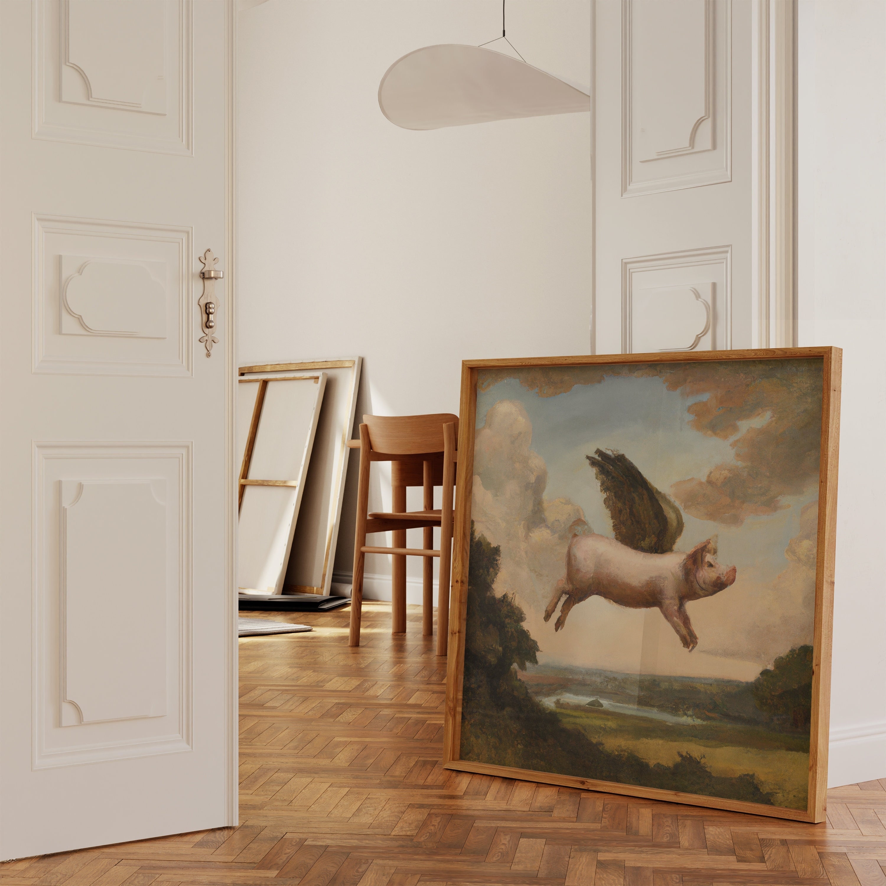 Pig Painting, Flying Pig Art, Pig Farmer Gift, Farm Animal Art, Digital ...