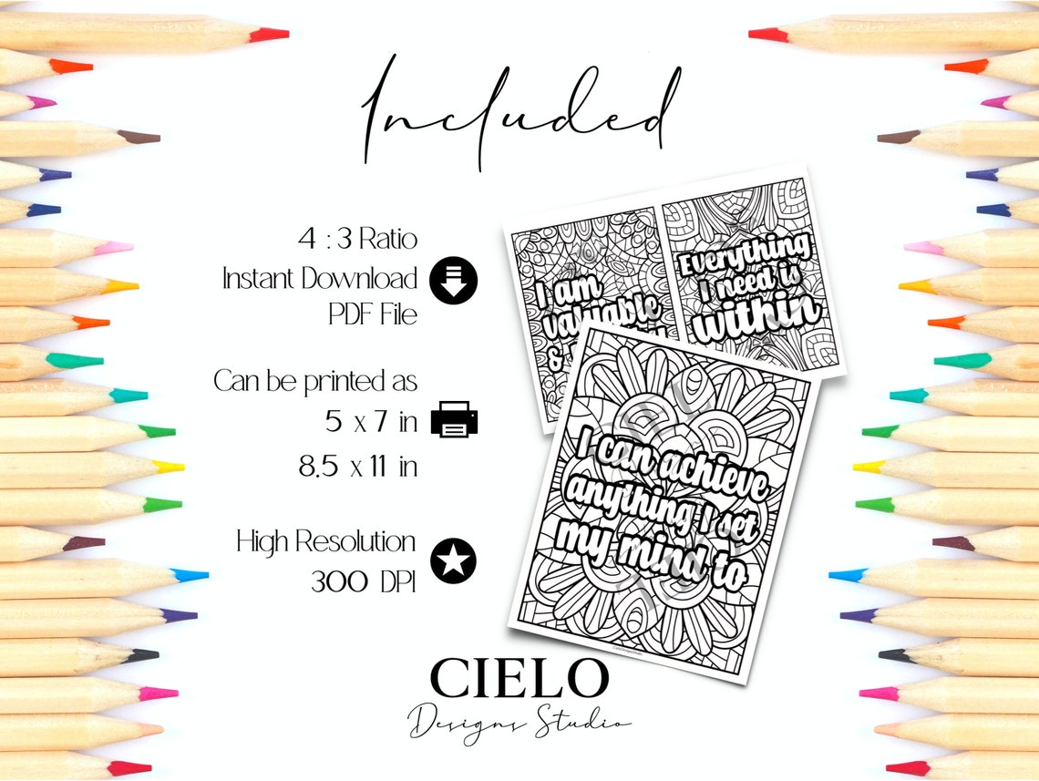 Printable Motivational Coloring Pages | 10 Positive Affirmations ...