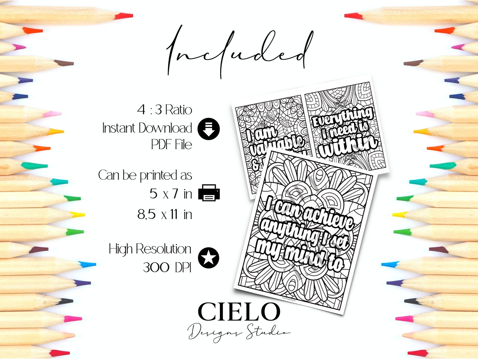 Printable Motivational Coloring Pages | 10 Positive Affirmations ...