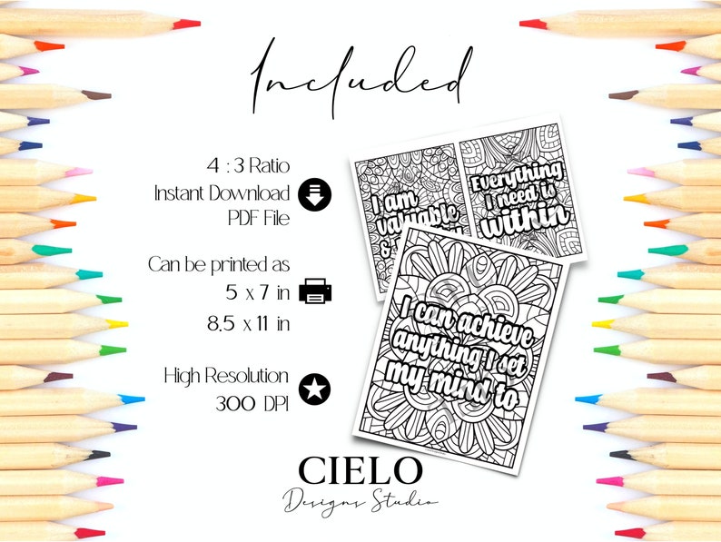 Printable Motivational Coloring Pages | 10 Positive Affirmations ...