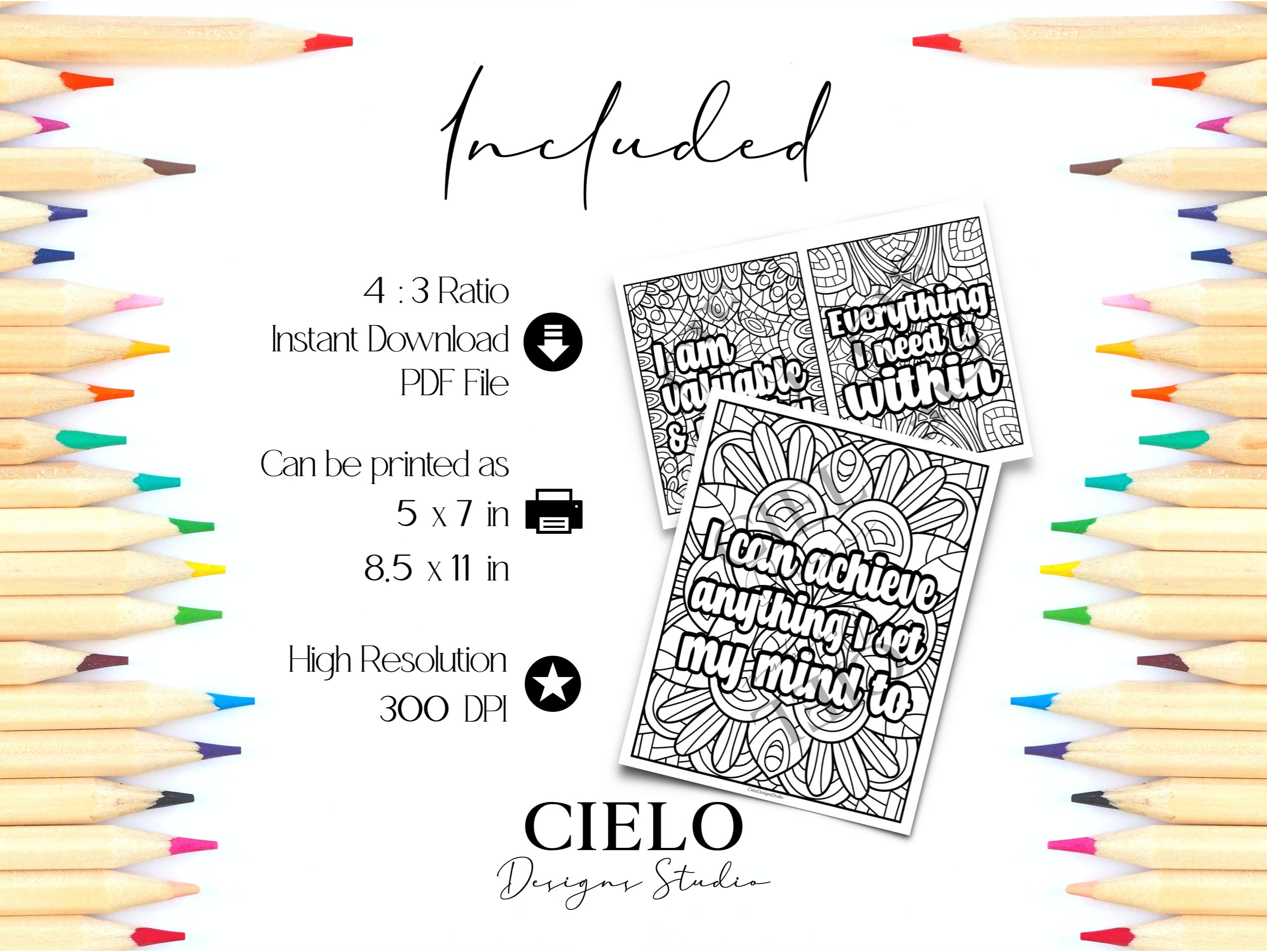 Printable Motivational Coloring Pages | 10 Positive Affirmations ...