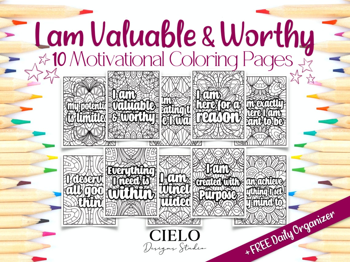Printable Motivational Coloring Pages | 10 Positive Affirmations ...