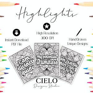 Printable Motivational Coloring Pages | 10 Positive Affirmations ...