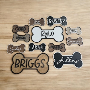 Personalized Dog Bone Name Sign, Wooden Dog Name Tag, Dog Kennel and ...