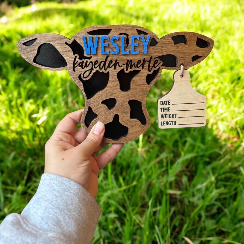 Cow Birth Stats Sign, Wooden Name Sign, Hospital Name Sign, Newborn ...