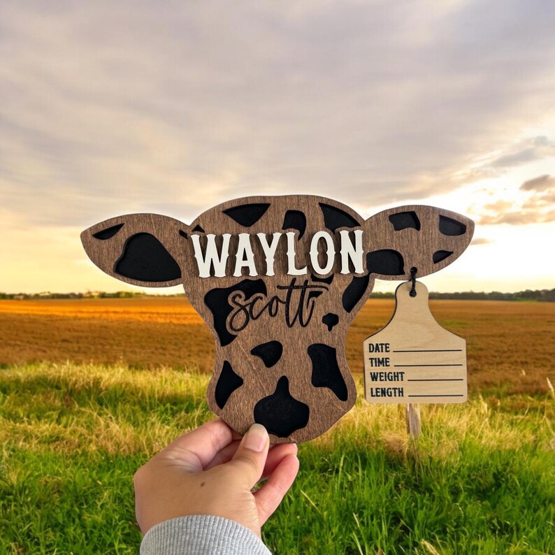 Cow Birth Stats Sign, Wooden Name Sign, Hospital Name Sign, Newborn ...