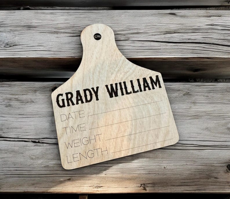 Personalized Cow Tag Birth Stat Sign, Ear Tag Birth Announcement, Birth ...