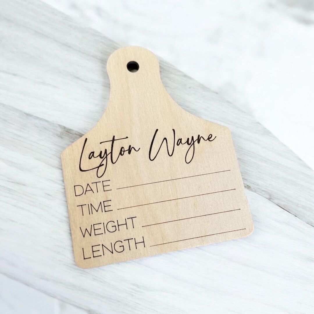 Personalized Cow Tag Birth Stat Sign, Ear Tag Birth Announcement, Birth ...