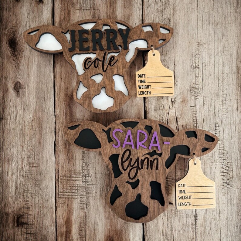 Cow Birth Stats Sign, Wooden Name Sign, Hospital Name Sign, Newborn ...