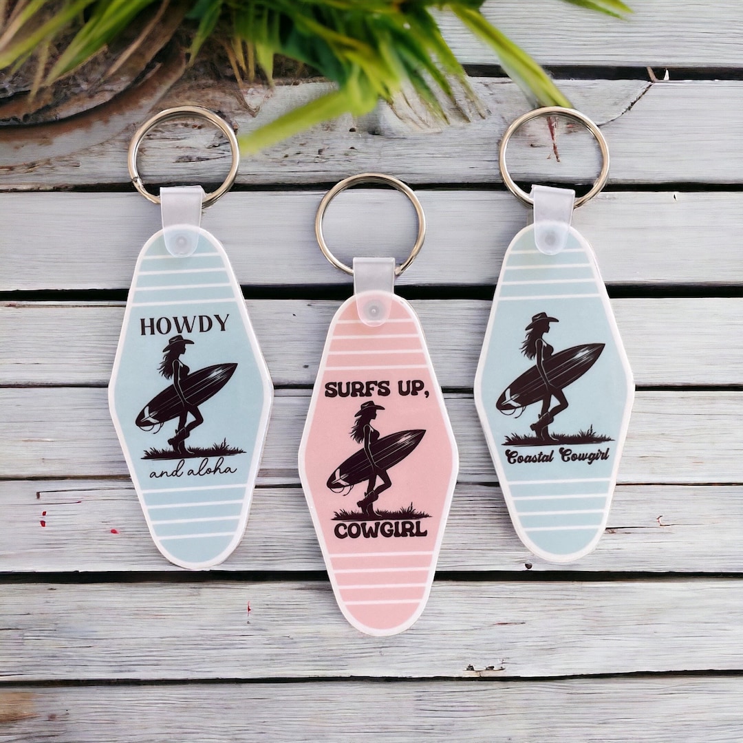 Coastal Cowgirl Keychain, Surfboard Keychain, Motel Keychain, Coastal ...