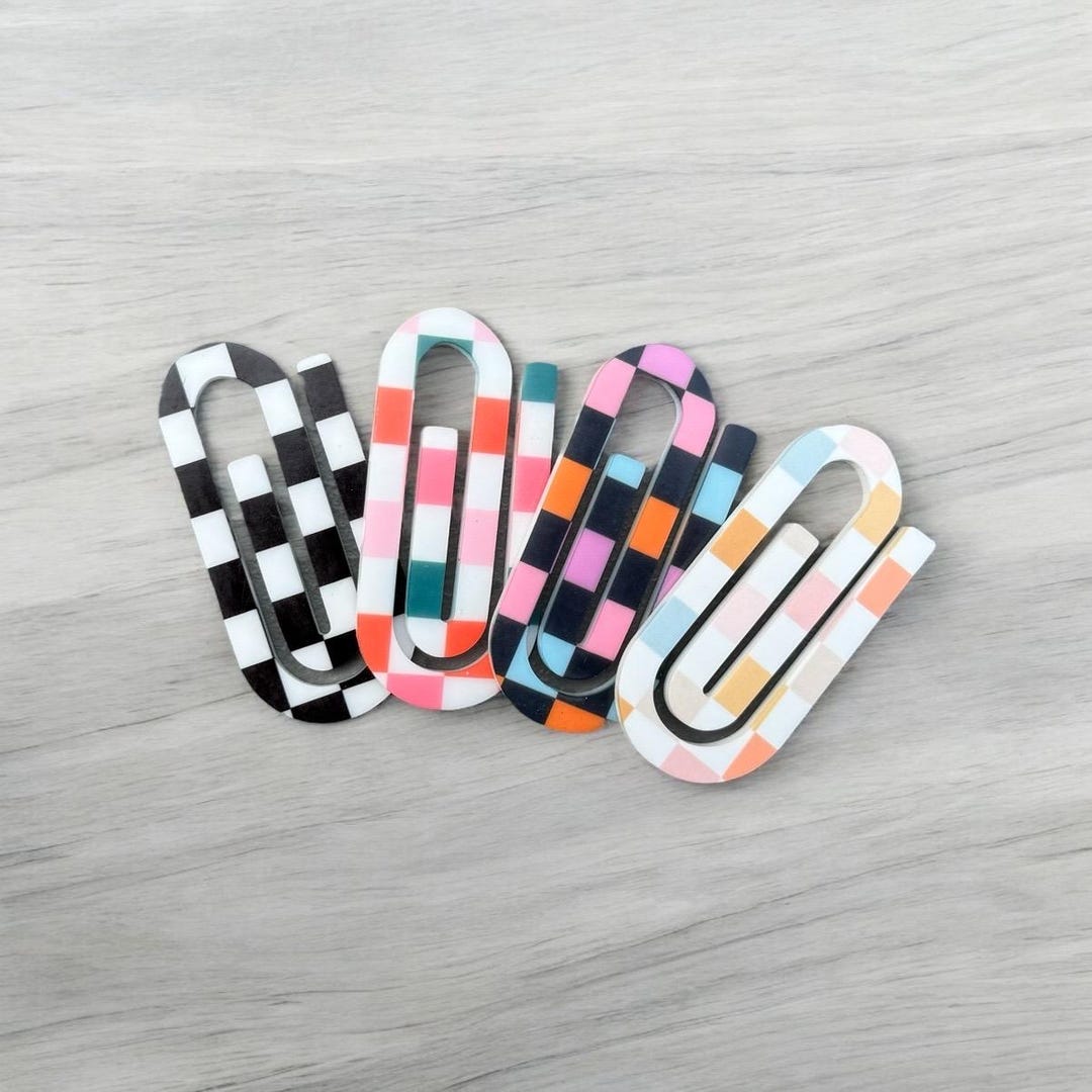 Paperclip Bookmark, Planner Clip, Checkered Bookmark, Bookmark Gift for ...