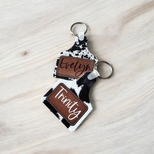 Cow Tag Personalized Keychain, Western Custom Keyring, Faux Cow Print ...