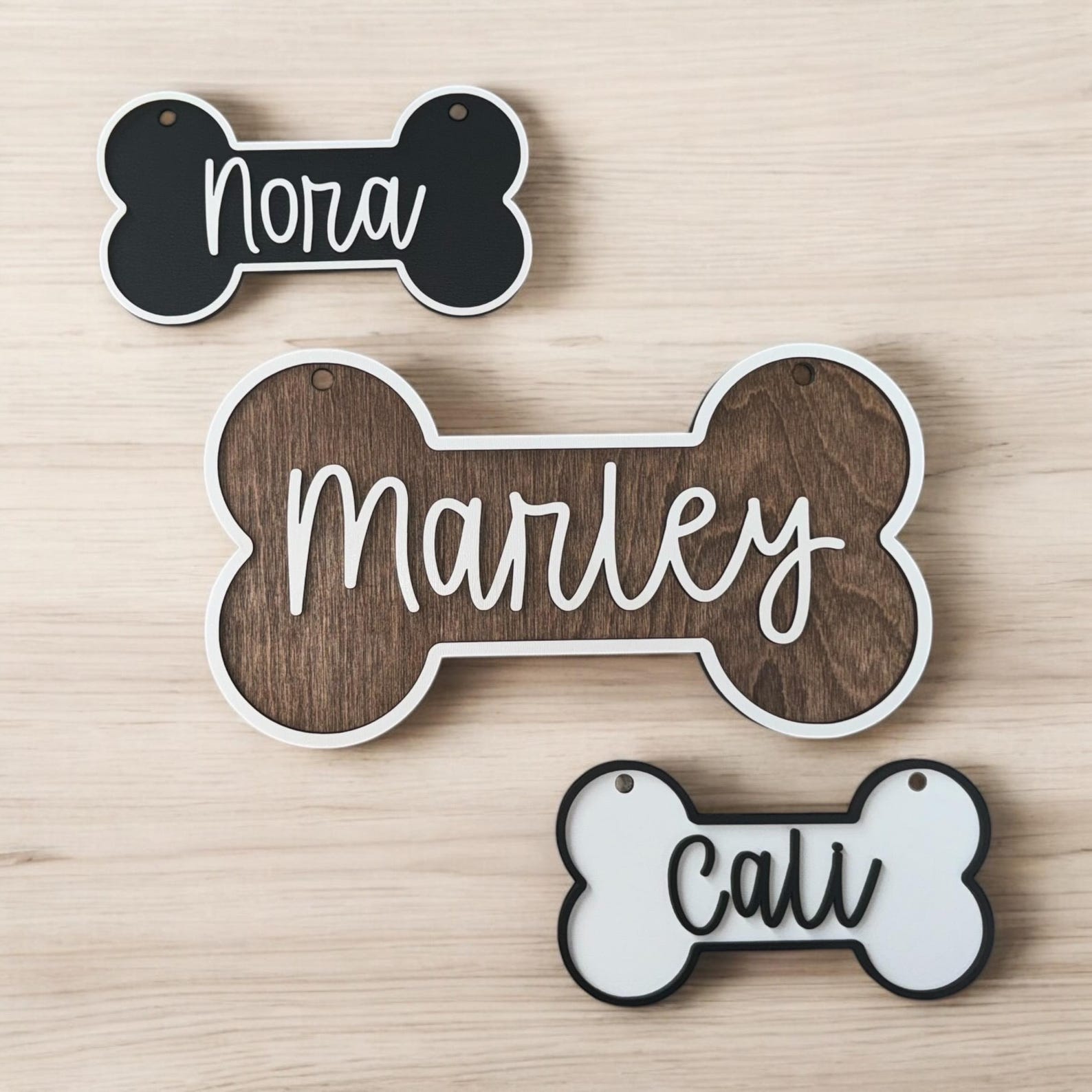 Personalized Dog Bone Name Sign, Wooden Dog Name Tag, Dog Kennel and ...