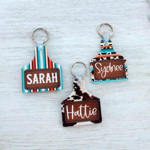 Cow Tag Personalized Keychain, Western Custom Keyring, Faux Cow Print ...
