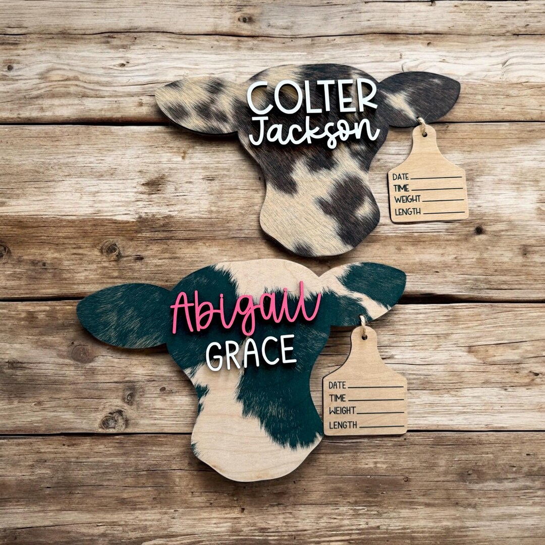 Cow Birth Stats Sign for Newborn, Wood Birth Name Sign for Hospital ...